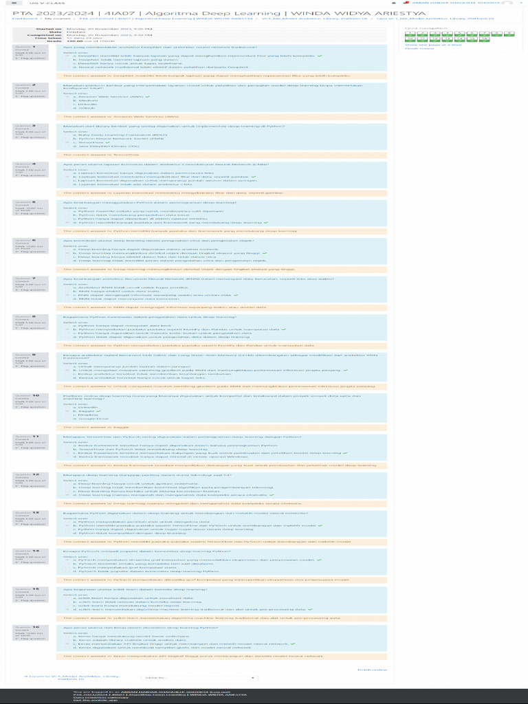 Quiz VC1 - M8 - Model Arsitektur Library Platform DL Attempt Review | PDF