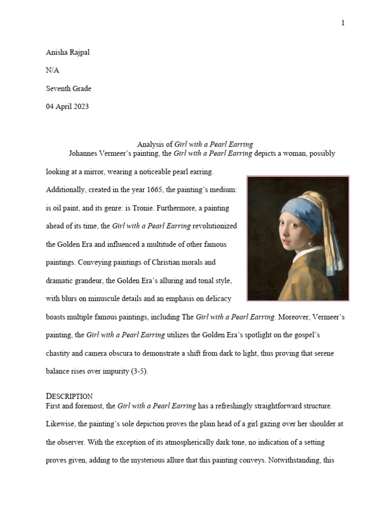 Analysis of Vermeer's Pearl Earring | PDF | Virtue | Faith