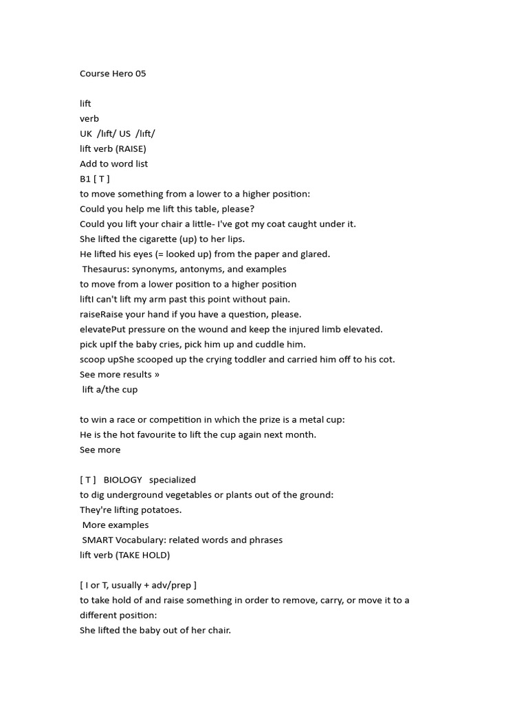Definition and Uses of "Lift" Verb | PDF