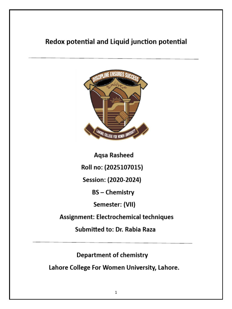 Redox and Juction Potential | PDF | Redox | Electrode