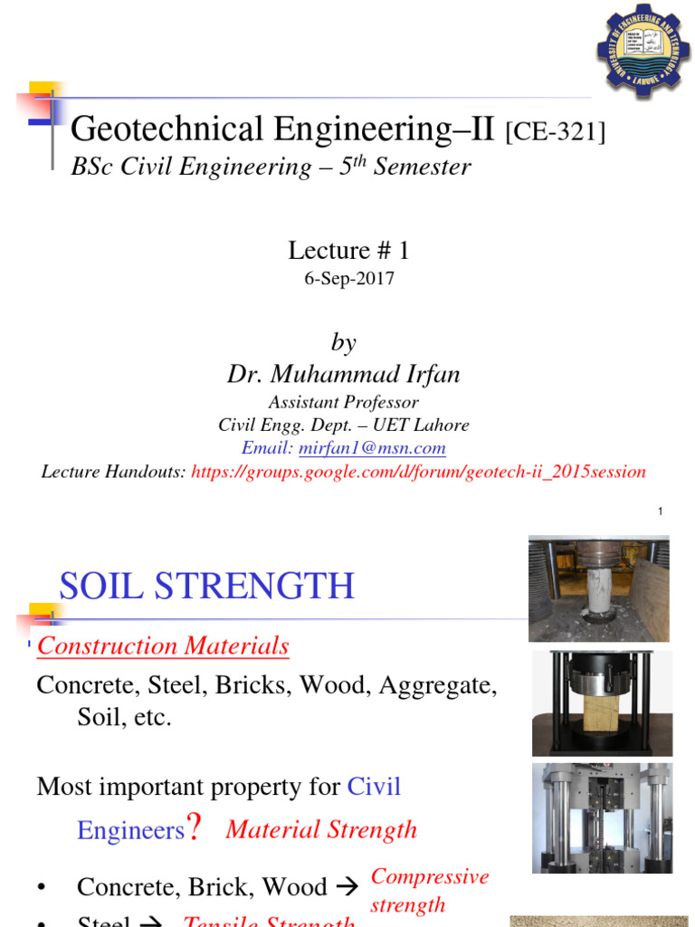 Lec #1 (Shear Strength of Soil) | PDF | Strength Of Materials | Geotechnical Engineering
