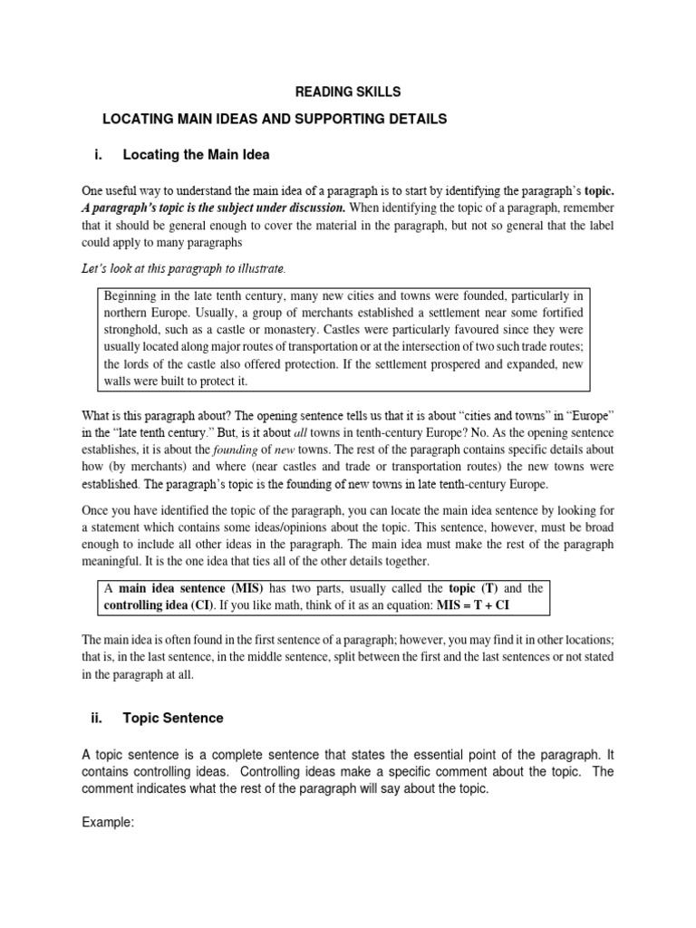 Locating Main Ideas - 231102 - 085535 | PDF | Castle | Phobia