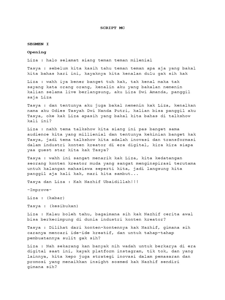 Script MC | PDF | Karier & Perkembangan | Ilmu Sosial