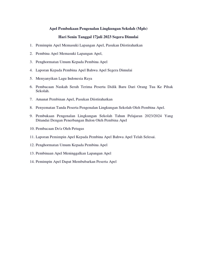 Susunan Apel MPLS dan Penyerahan peserta didik | PDF