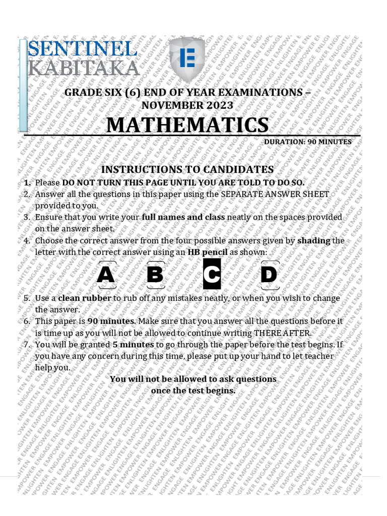 Grade 6 Term 3 Mathematics Exam 2023 | PDF | Numbers | Mathematics