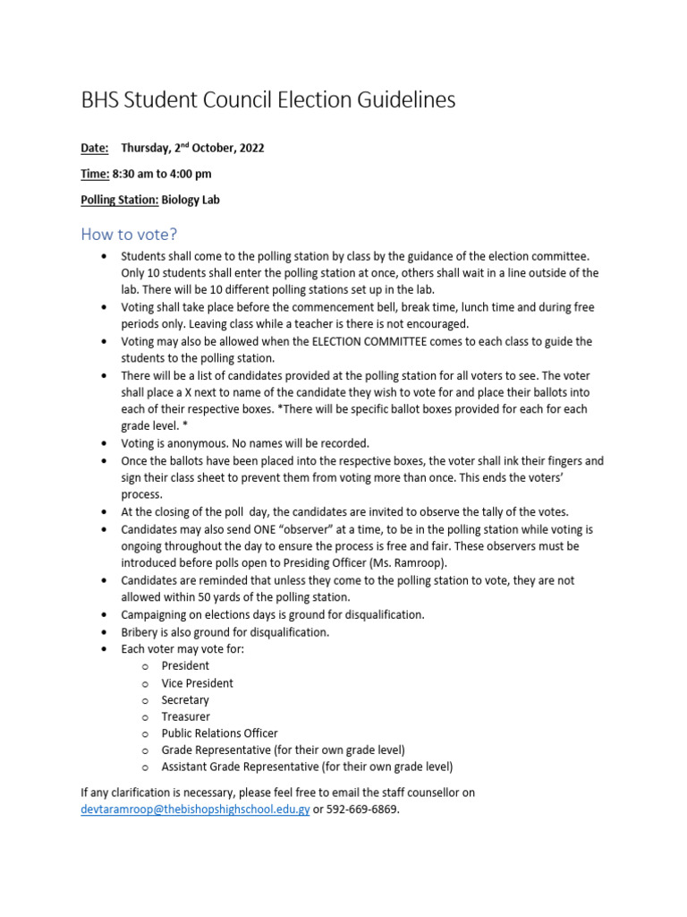 BHS Student Council Election Guidelines | PDF