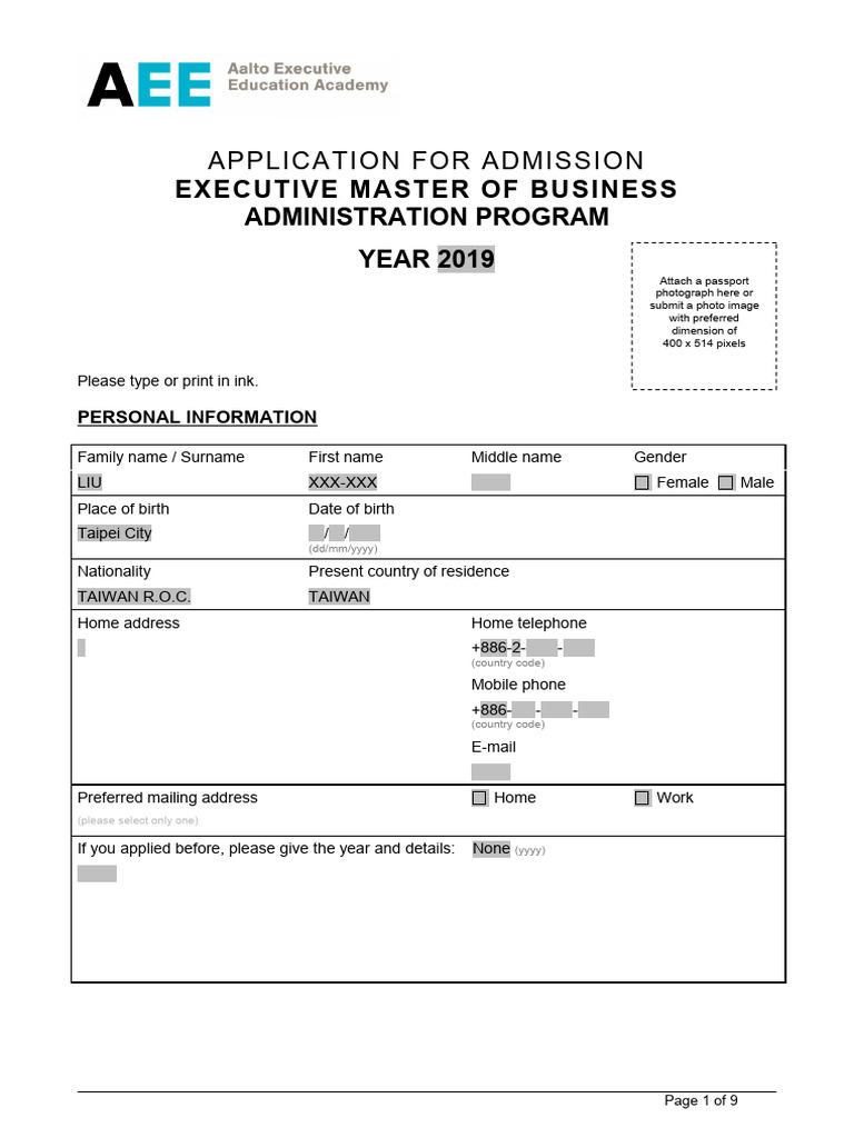 參考Aalto EMBA Taiwan Application Form-Vincent | PDF | Master Of Business ...