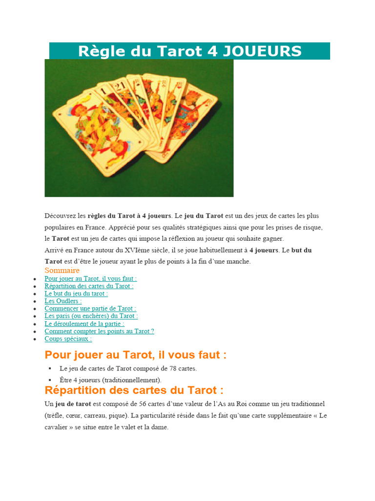 Règle Du Tarot 4 JOUEURS | PDF