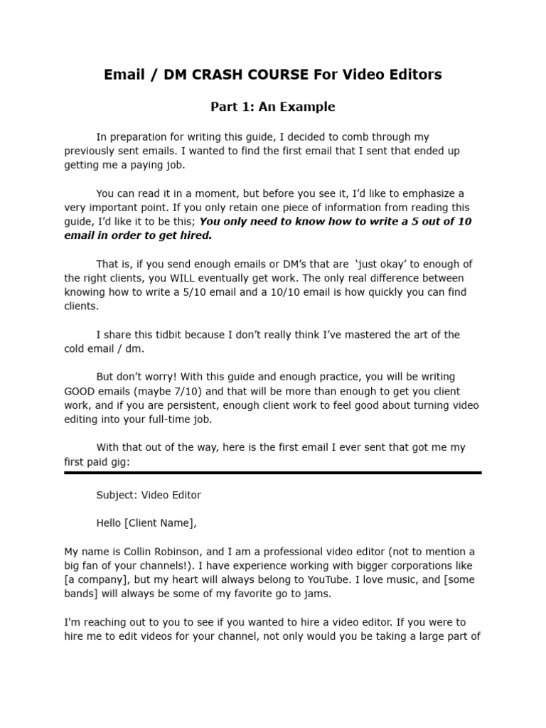 CRASH COURSE Email - DM Guide For Video Editors | PDF | Editing