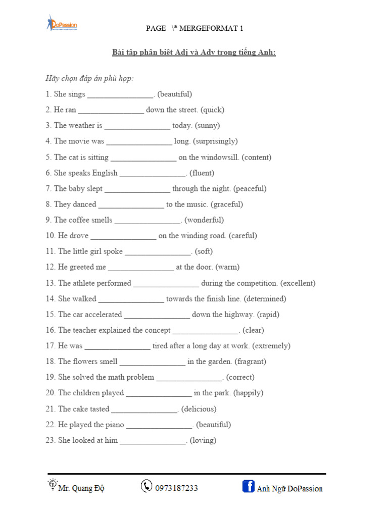 Adj vs Adv Exercises in English | PDF