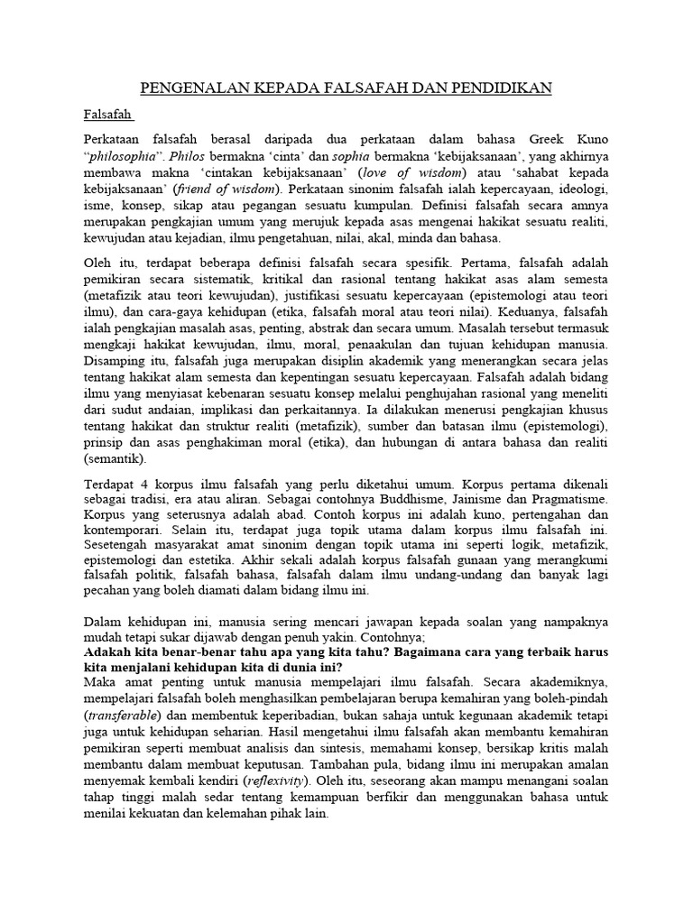 Pengenalan Kepada Falsafah Dan Pendidikan | PDF