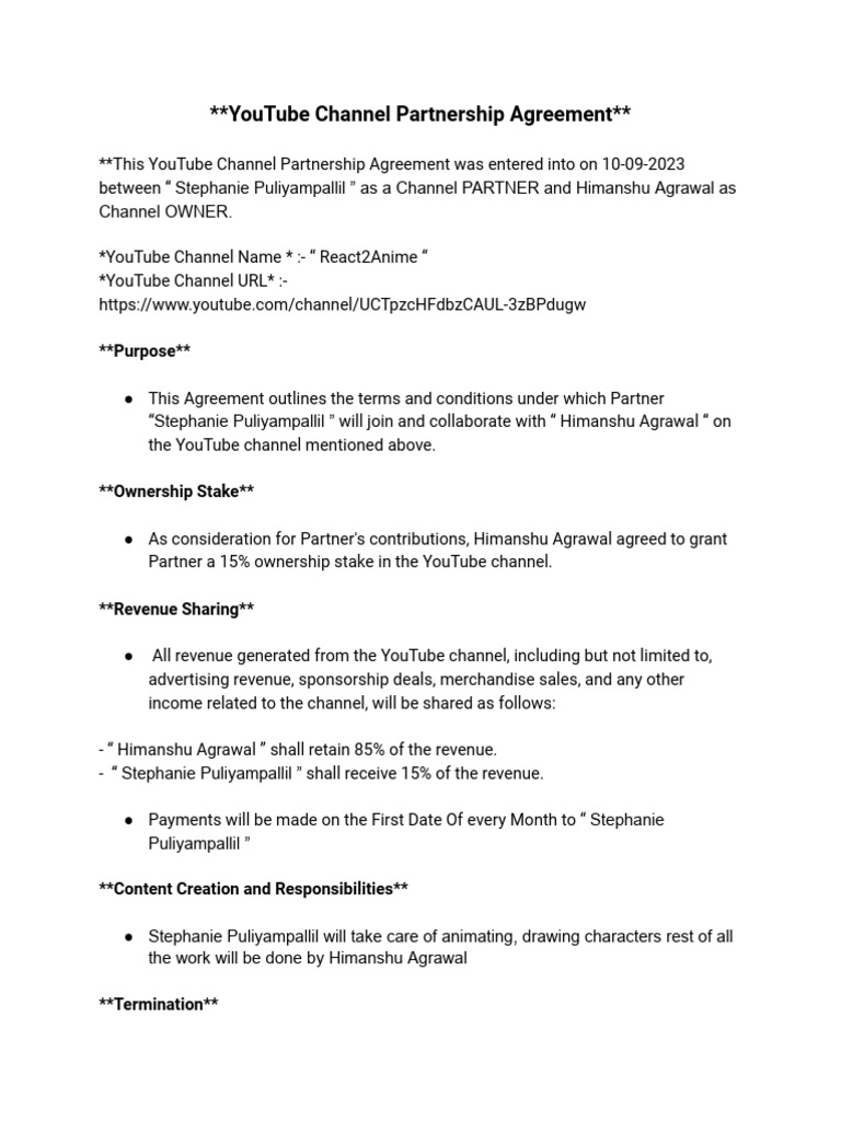 Youtube Partnership Agreement-1 | PDF