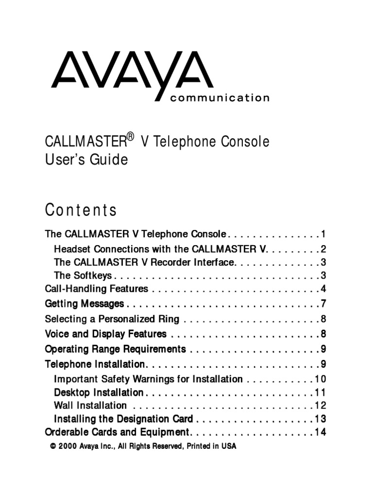 AVAYA Call Master V Users Guide | PDF | Electromagnetic Interference ...