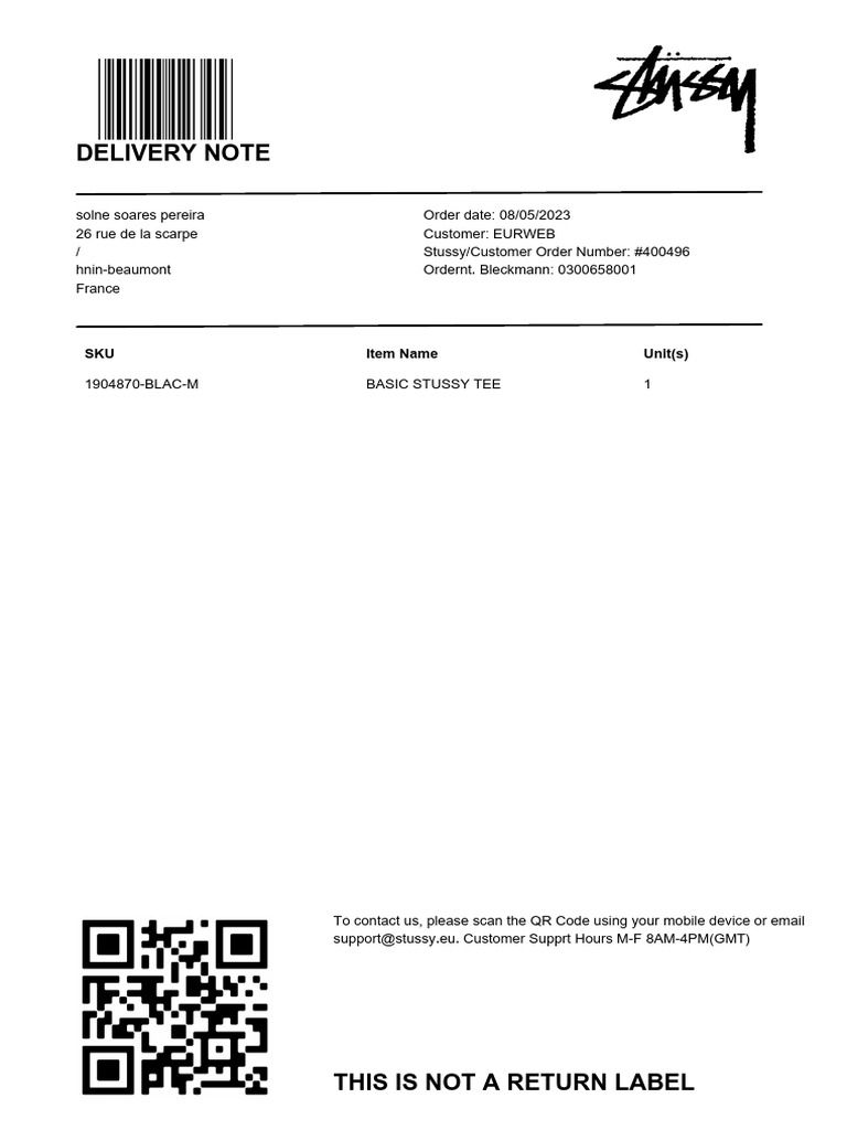 Facture STÜSSY | PDF