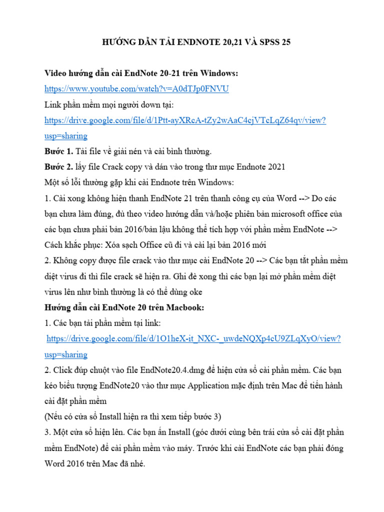 Huong Dan Tai Va Cai Dat Endnote20 Va Spss 25 | PDF