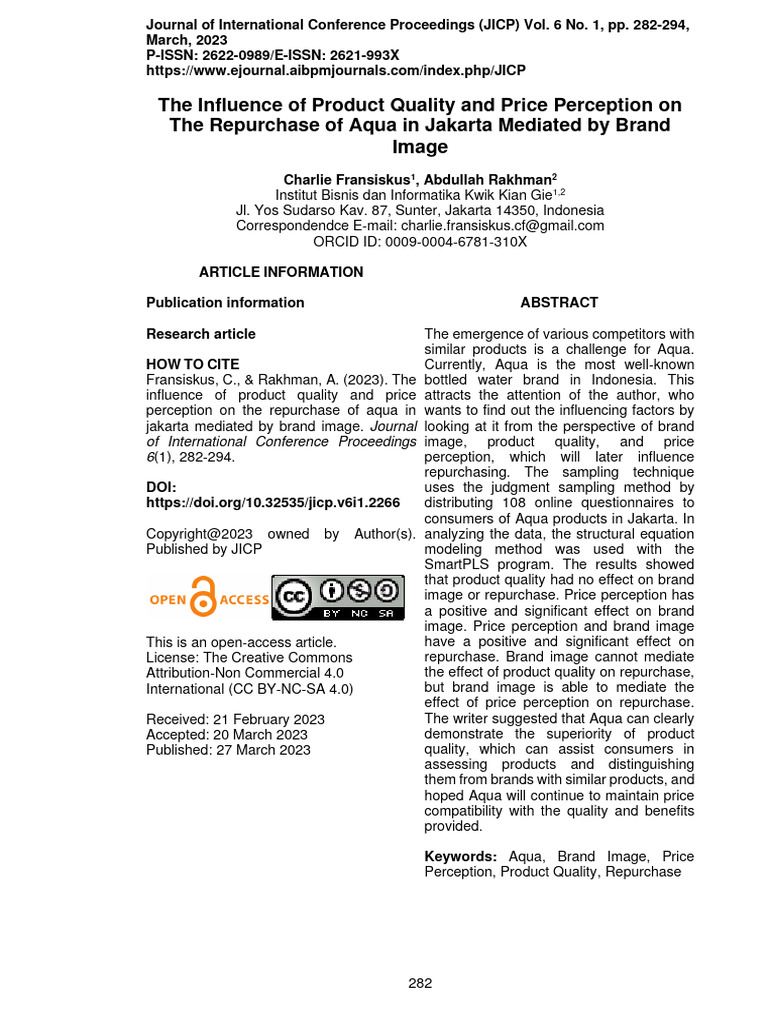 The Influence of Product Quality and Price Percept | PDF | Brand ...