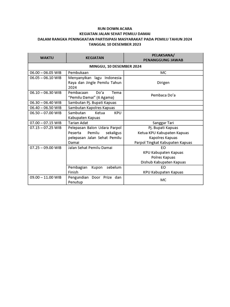 Run Down Acara Jalan Sehat | PDF