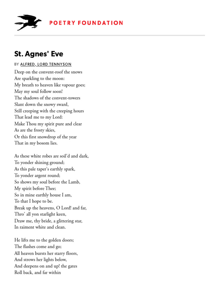 St. Agnes' Eve by Alfred, Lord Tennyson - Poetry Foundation | PDF ...