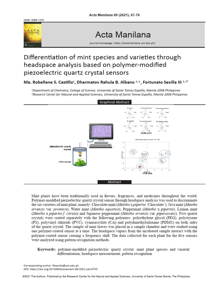 00 - Acta 69 2021 006 Castillo | PDF | Mentha | Principal Component Analysis