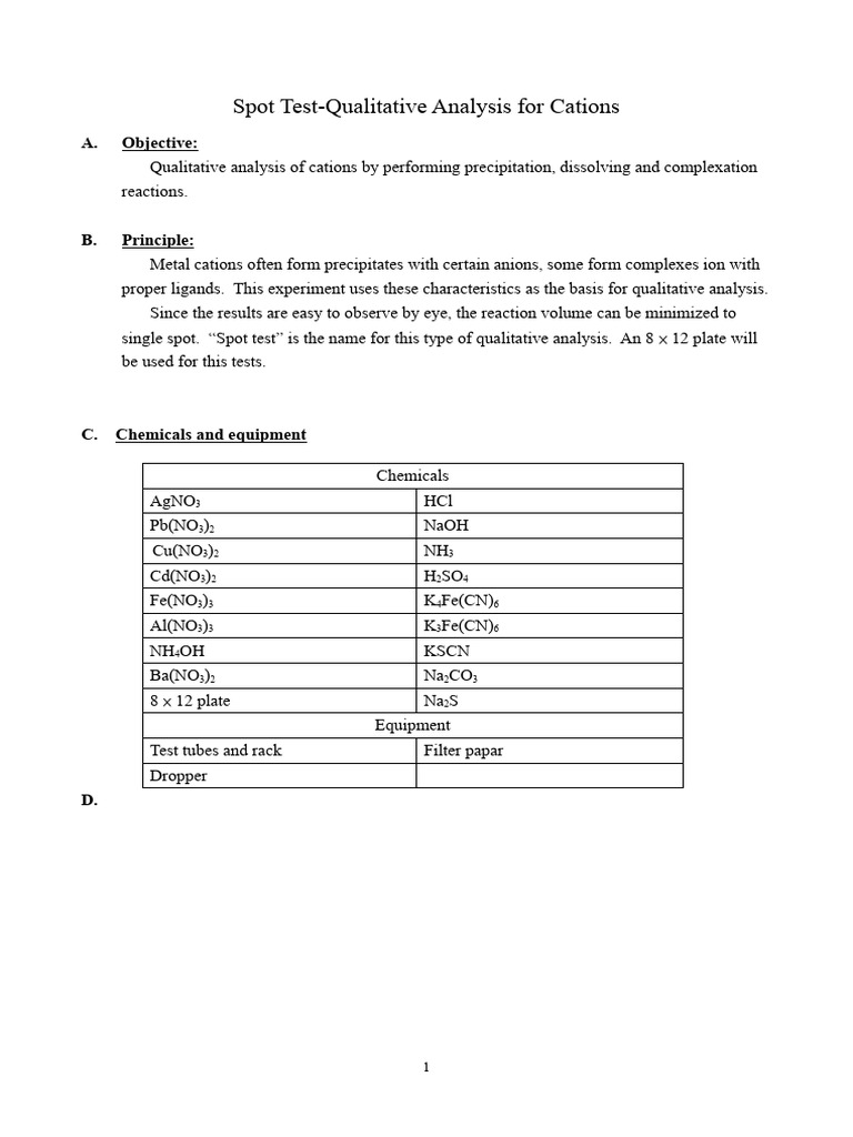 Experiment Spot Test-Qualitative Analysis For Cations | PDF | Molecules ...