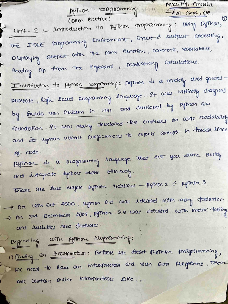 Python Unit - 1 | PDF