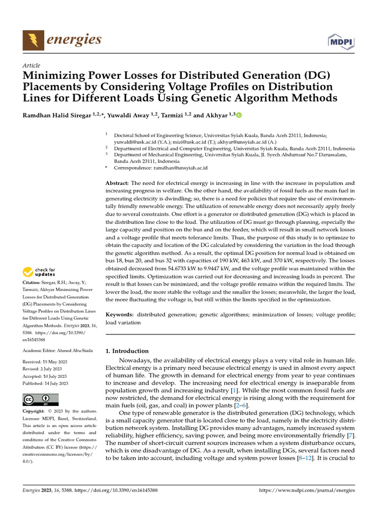 Energies | PDF | Distributed Generation | Mathematical Optimization