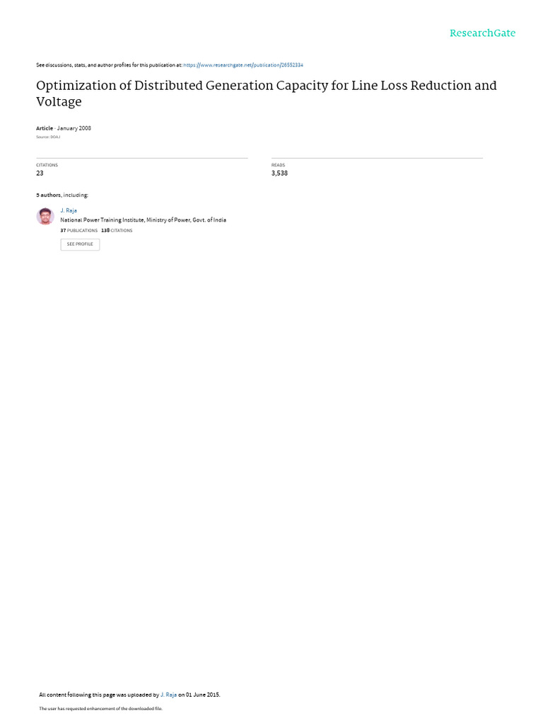 Optimization of Distributed Generation Capacity For Line Loss Reduction and Voltage | PDF ...