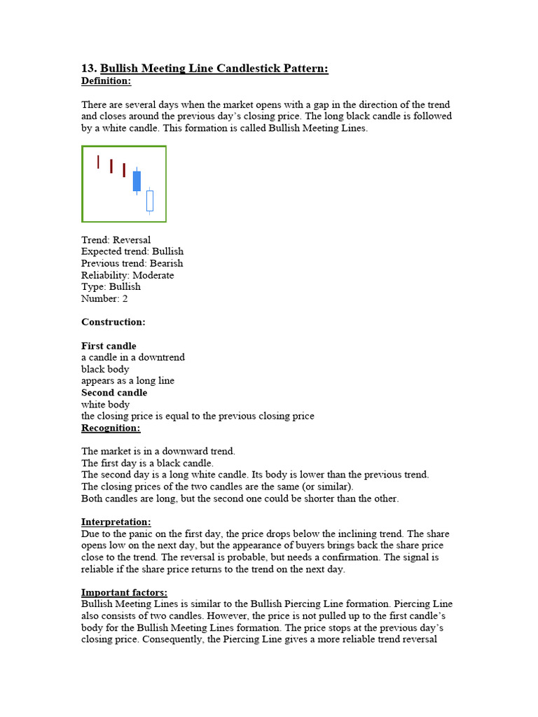 Bullish Meeting Line Pattern Guide | PDF | Market Trend | Market ...