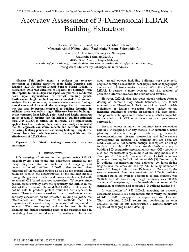 Accuracy Assessment of 3-Dimensional LiDAR Building Extraction | PDF ...