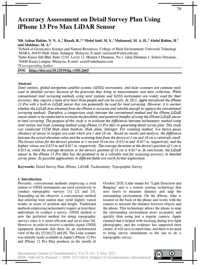 Accuracy Assessment On Detail Survey Plan Using | PDF | Lidar | Surveying