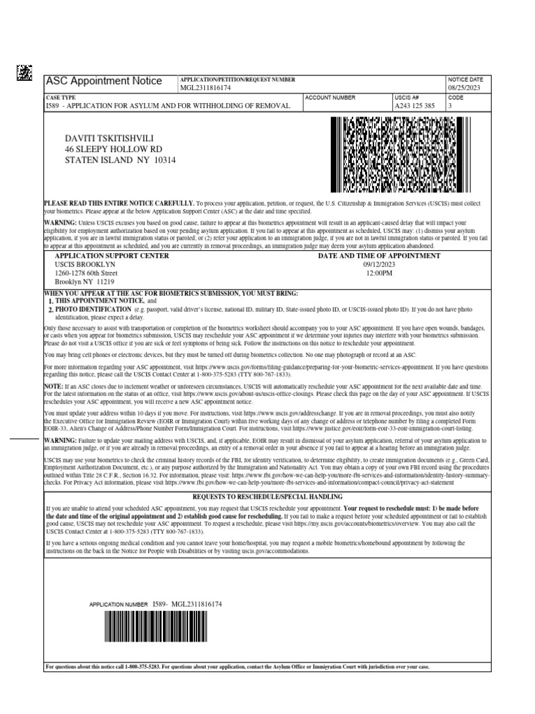 Application Support Center Appointment Notice | PDF | United States ...