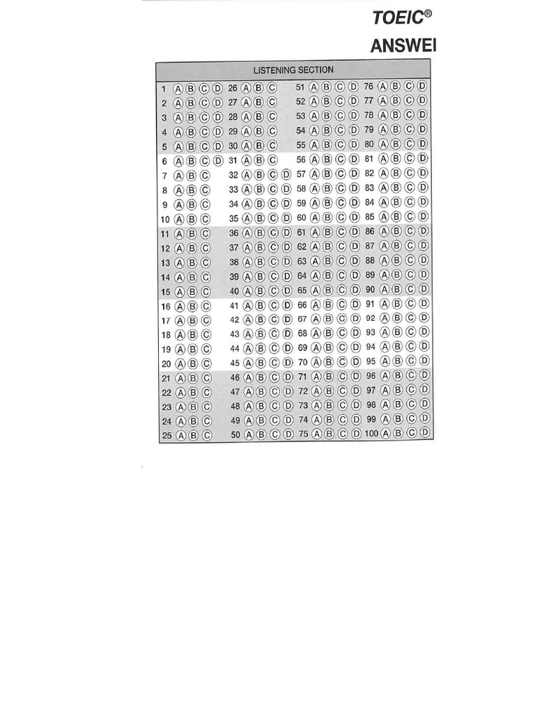 Toeic Feuille Reponse | PDF