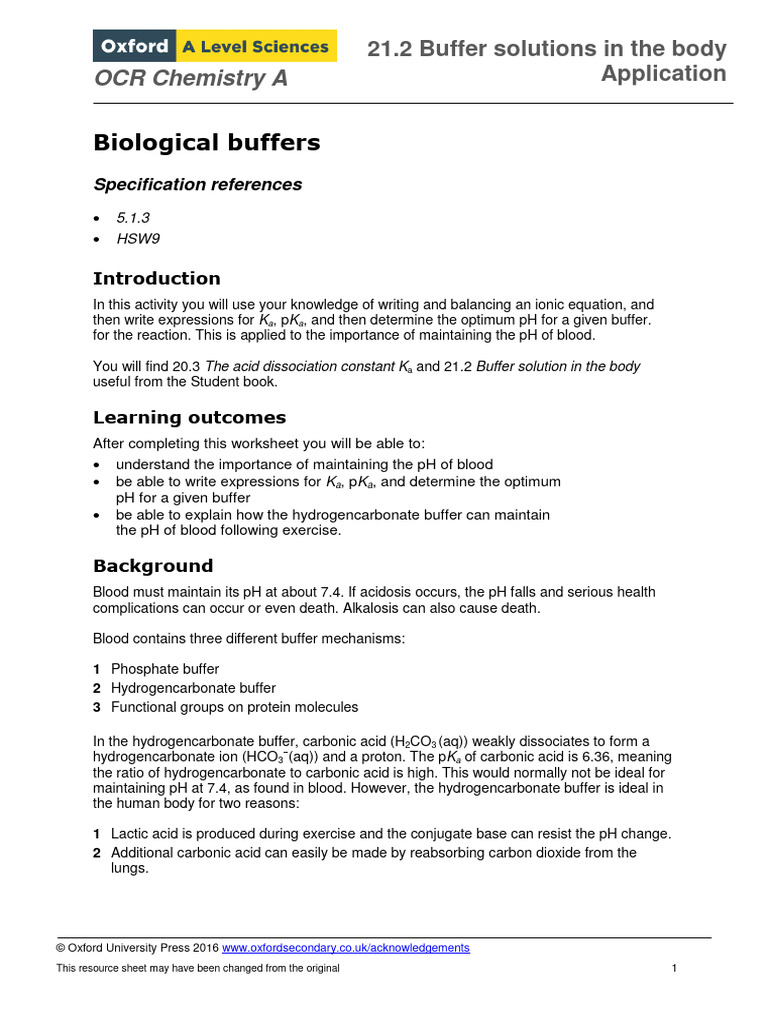 Buffer Solutions in The Body | PDF | Buffer Solution | Ph