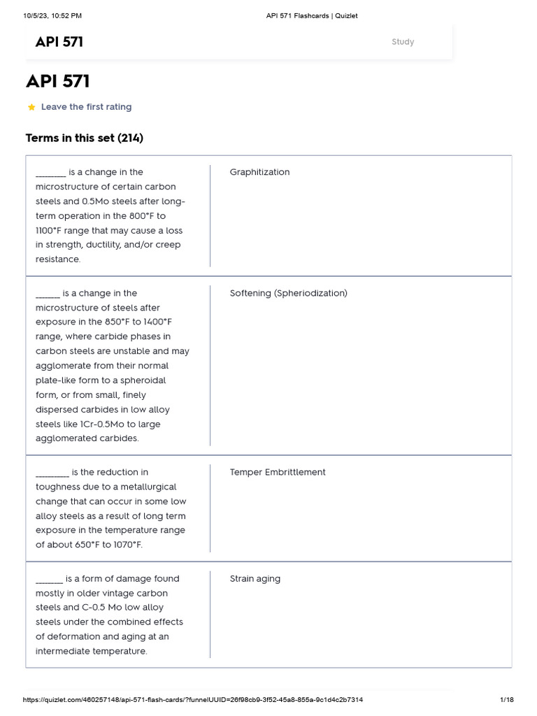 API 571 Flashcards - Quizlet Good | PDF | Corrosion | Steel