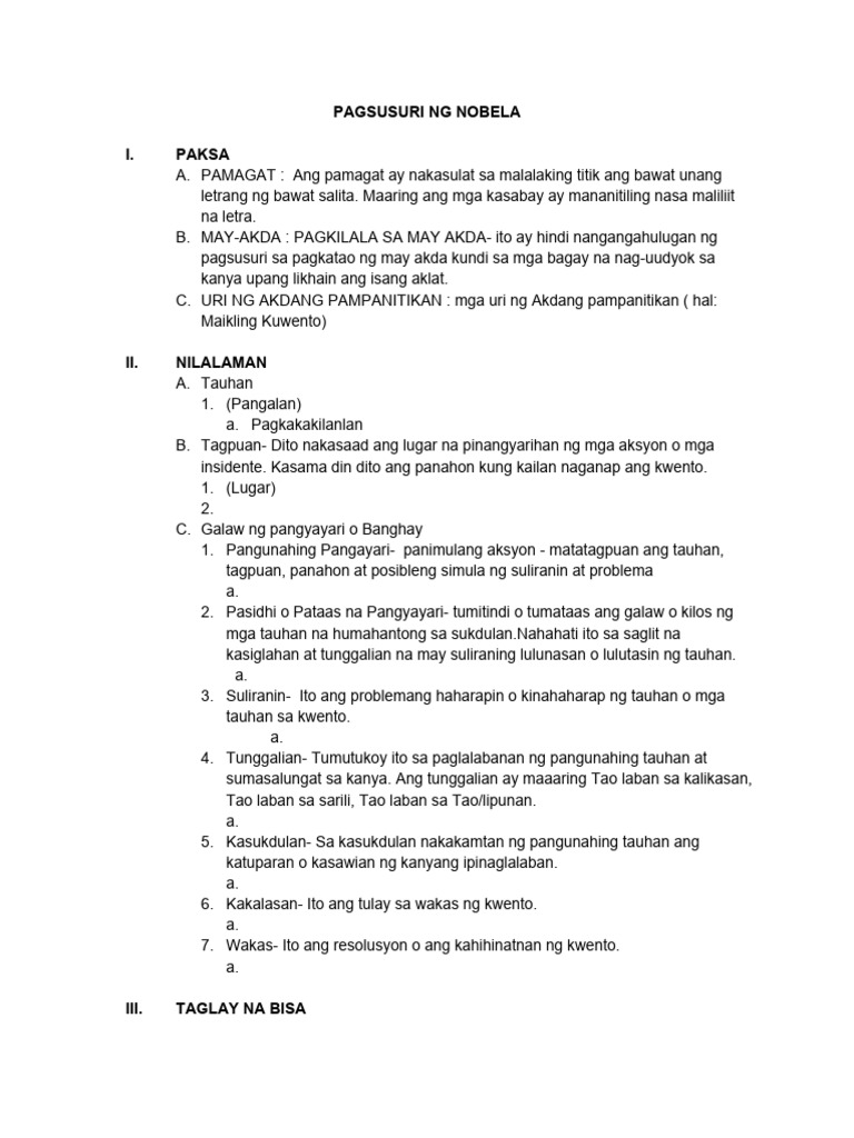 Pagsusuri NG Nobela Format | PDF