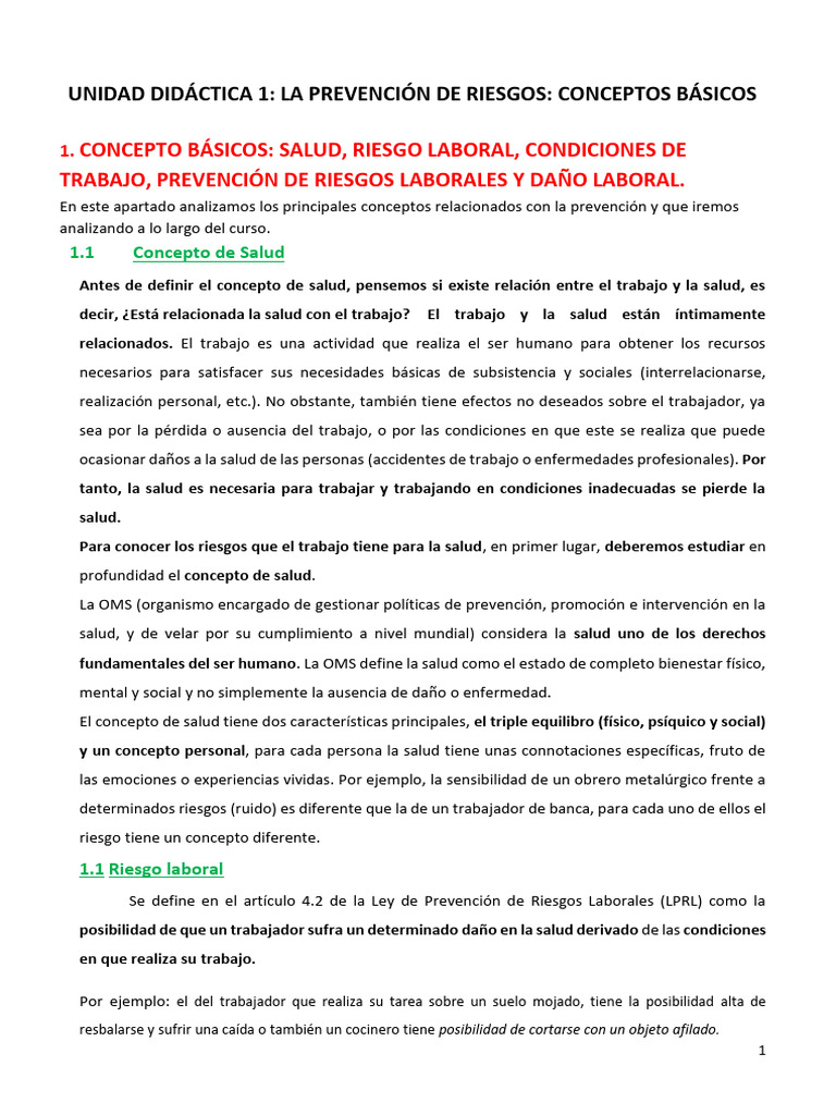 UD 1, La PRL Conceptos Básicos | PDF | Riesgo | Color
