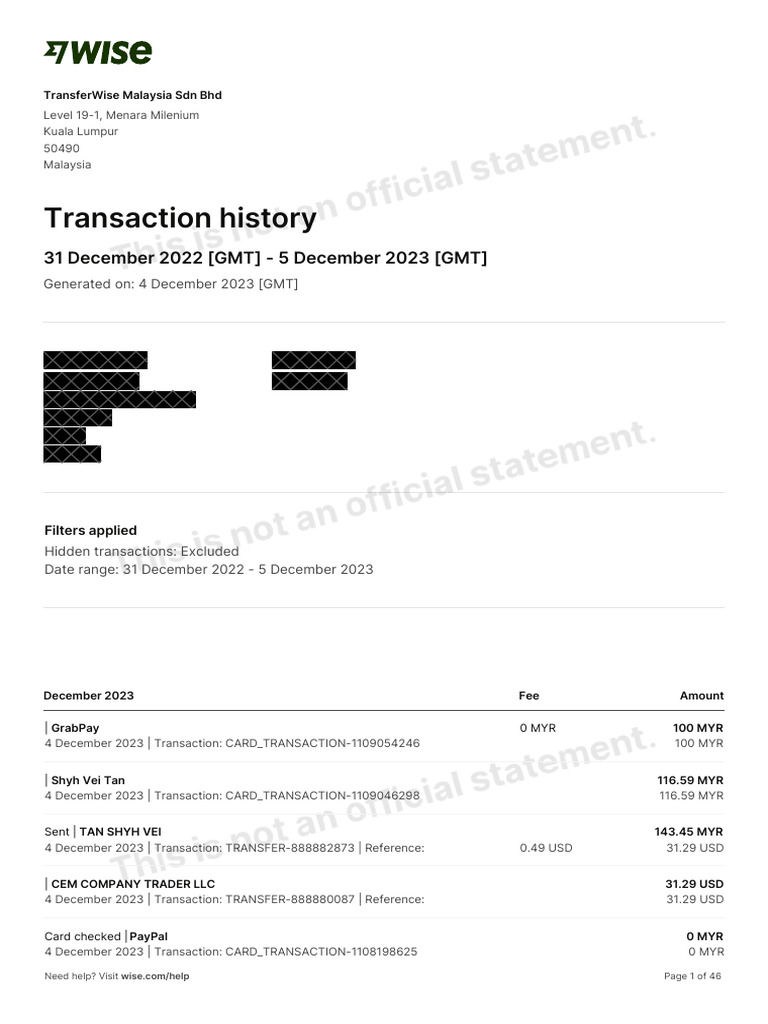 TransferWise Malaysia Transaction Report | PDF