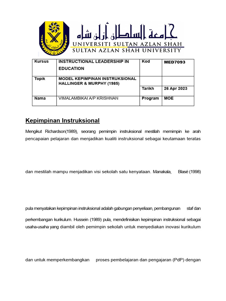 Model Kepimpinan Instruksional 1985 | PDF | Karier & Perkembangan ...