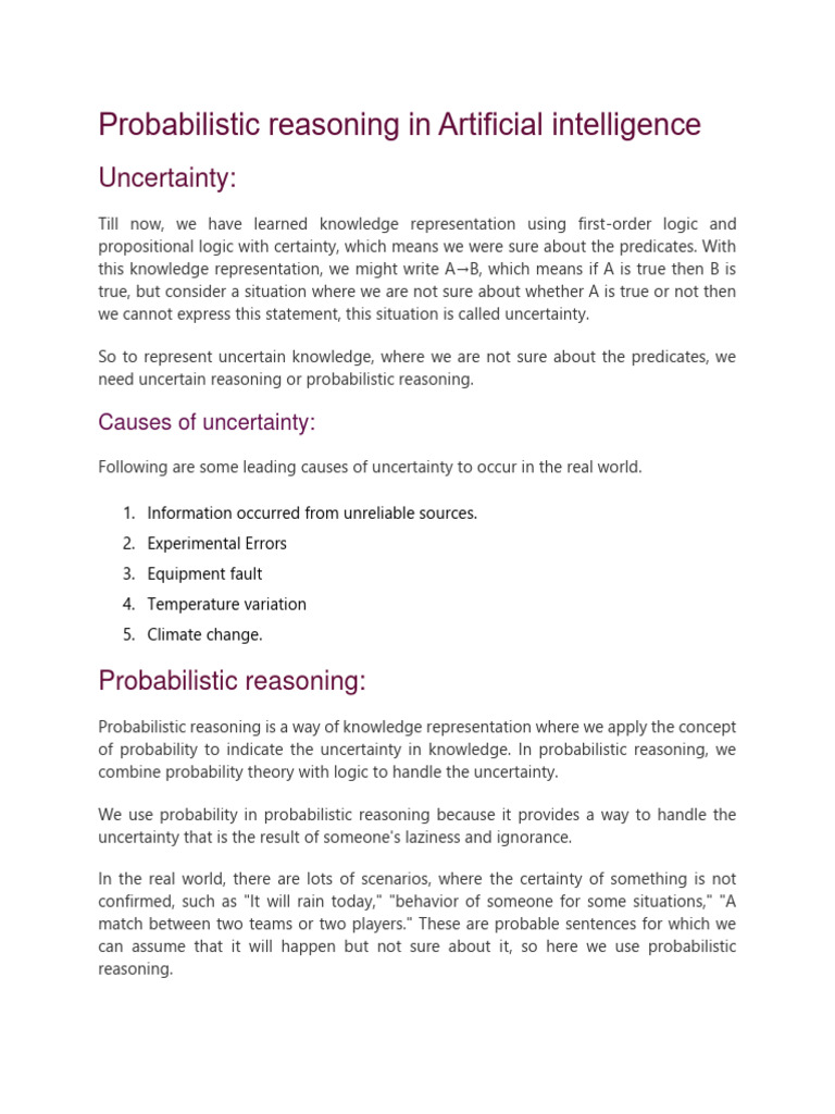 Probabilistic Reasoning in Artificial Intelligence | PDF | Bayesian Network | Bayesian Inference