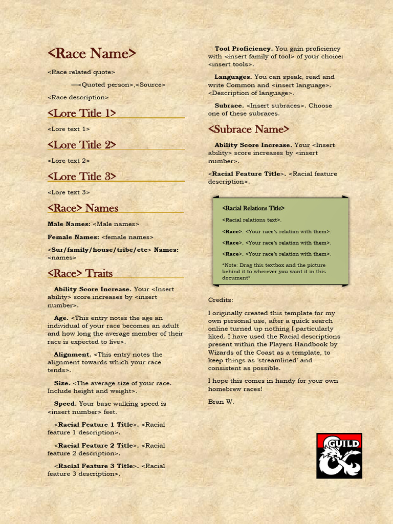 Homebrew Race Template | PDF