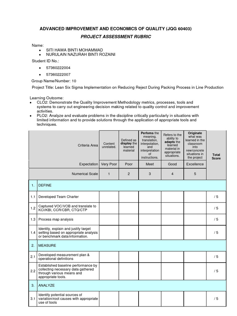Project Assessment Rubric Overview | PDF
