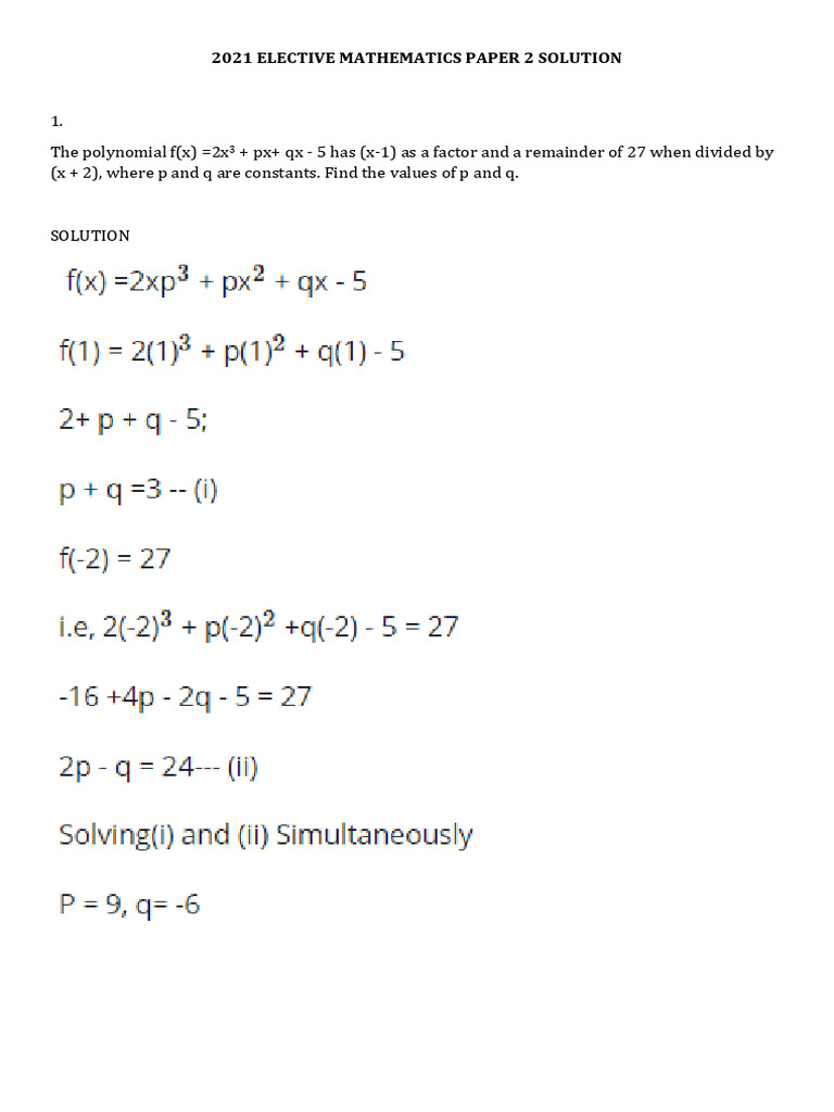 2021 Elective Math Paper 2 Solutions | PDF | Quartile | Angle