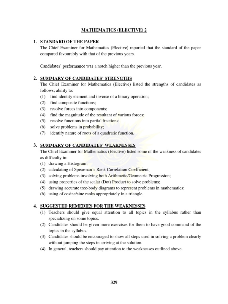 2020 Chief Examiners Report - Elective Maths | PDF | Mathematics ...