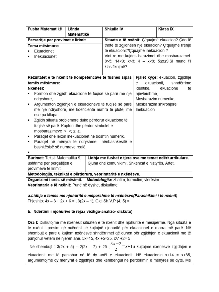 Model Ditari Prov Lirimi | PDF