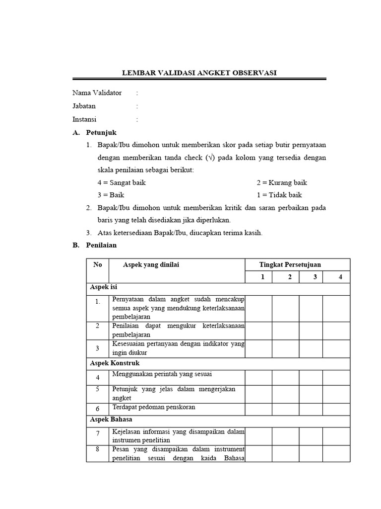 Lembar Validasi Angket Pembelajaran | PDF | Komputer