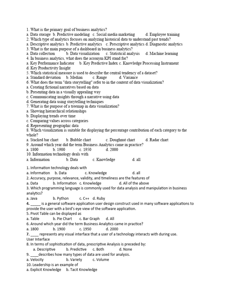 Ba Mcqs Pdf Analytics Data Analysis 