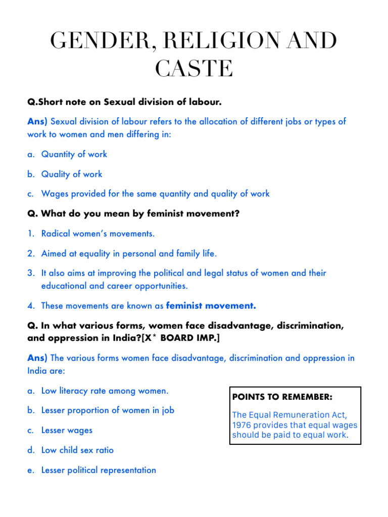 Class 10 Gender, Religion, and Caste Q&A | PDF | Voting | Elections