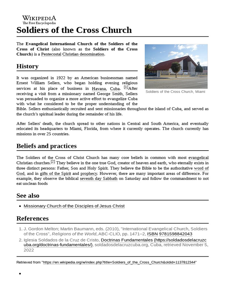 Soldiers of the Cross Church Overview | PDF