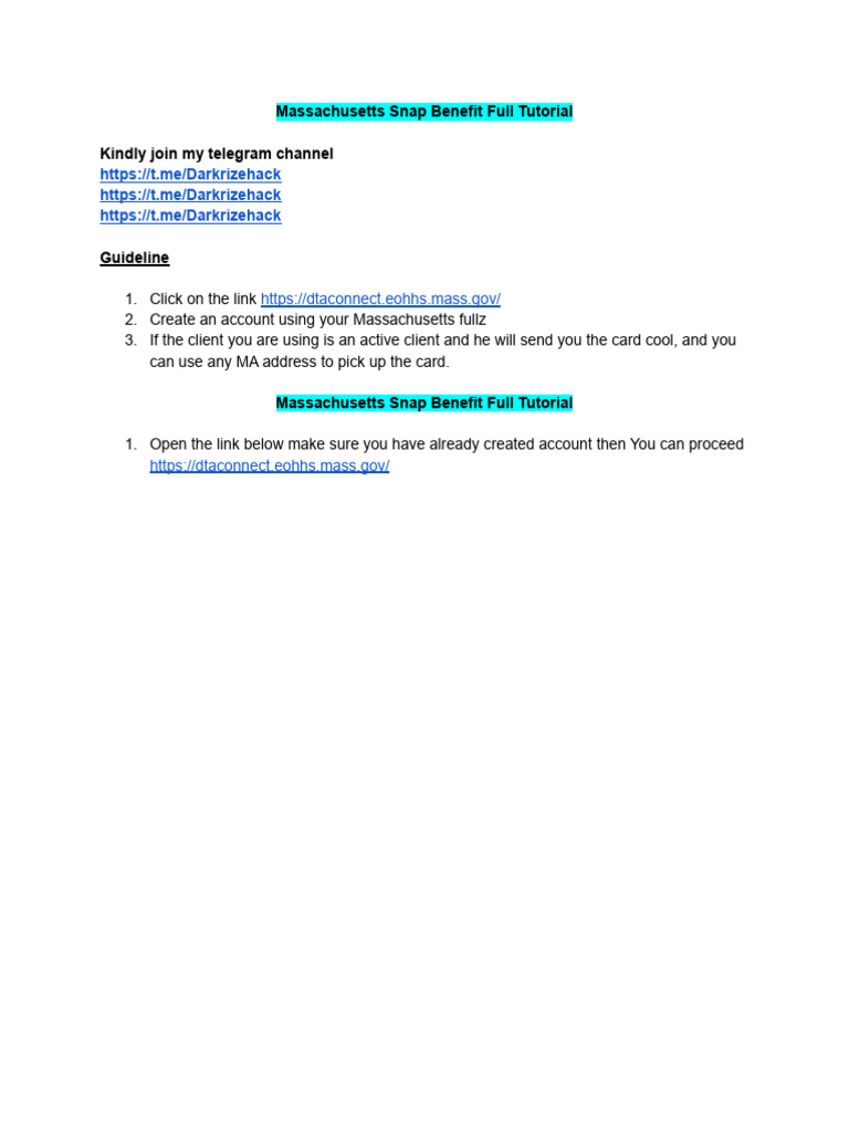 Massachusetts Snap Tutorial | PDF