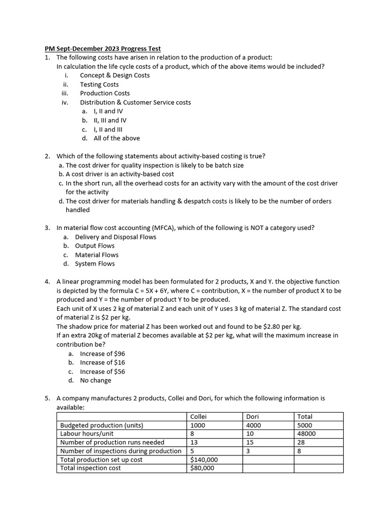 PM Sunway Test July-Sept 2023 PT | PDF | Mathematical Optimization | Cost